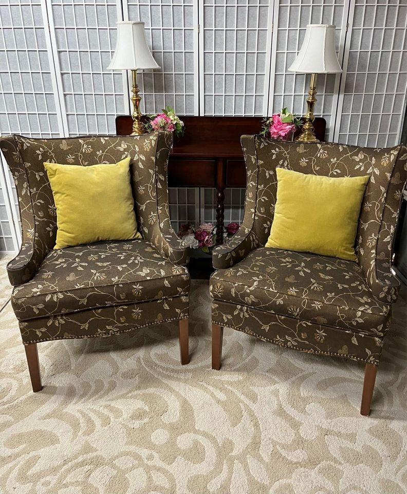 Pair of brown printed Wingback Chairs | snaplist