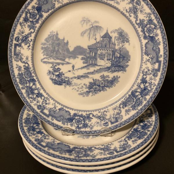 Lot of 4 Mayfair Hotel, St. Louis Onondaga Pottery dinner plates blue ...