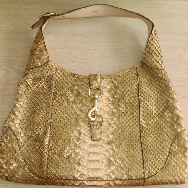 Gucci Python Jackie Gold Snakeskin Purse Handbag Hobo Shoulder Bag ...