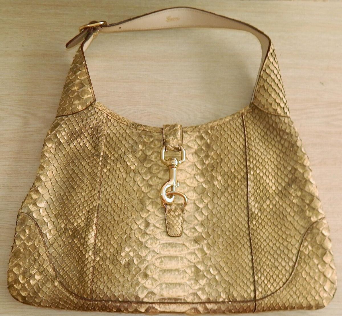 Gucci Python Jackie Gold Snakeskin Purse Handbag Hobo Shoulder Bag ...